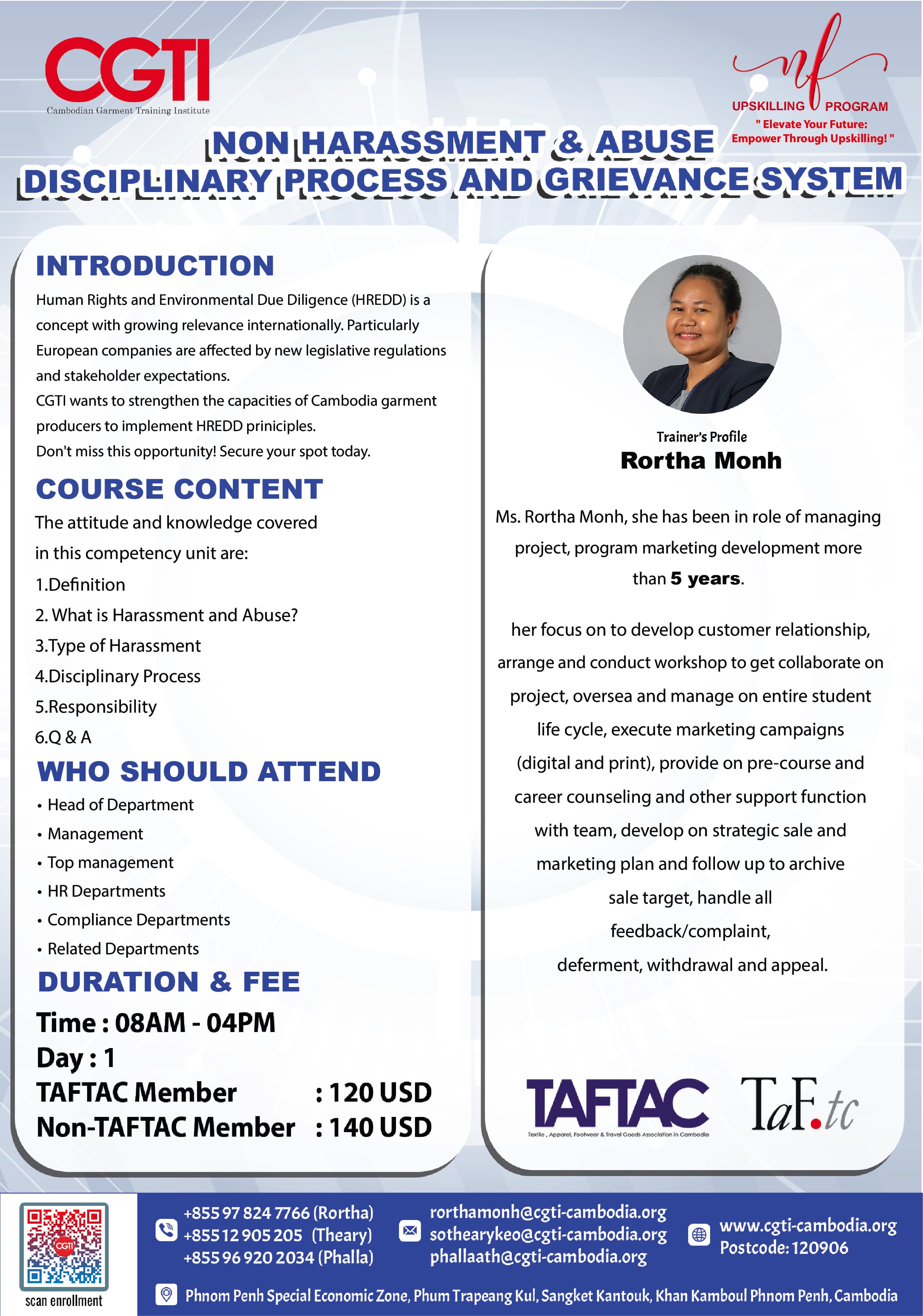Short Course Enrollment | Cambodian Garment Training Institute