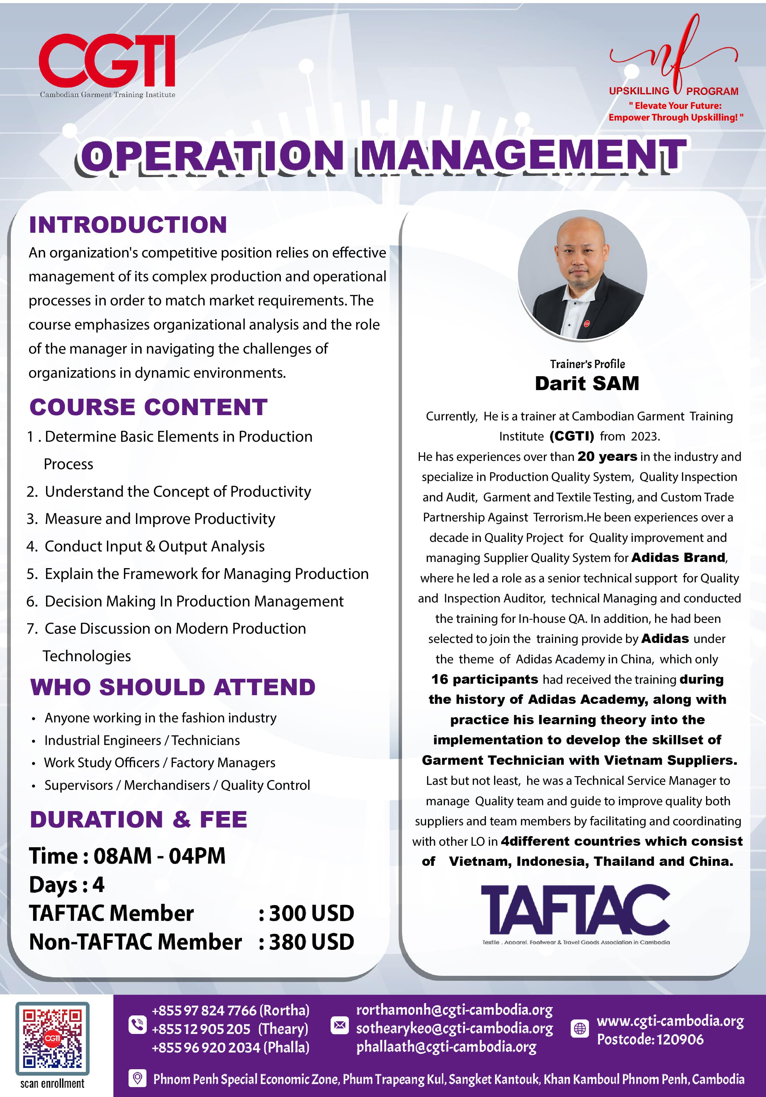 Short Course Enrollment | Cambodian Garment Training Institute